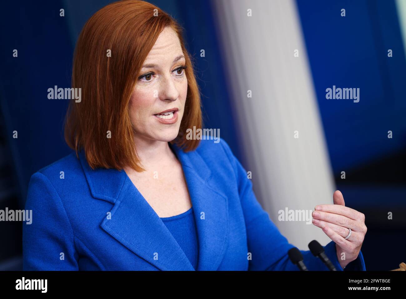 White House Press Secretary Jen Psaki talks to reporters during the ...