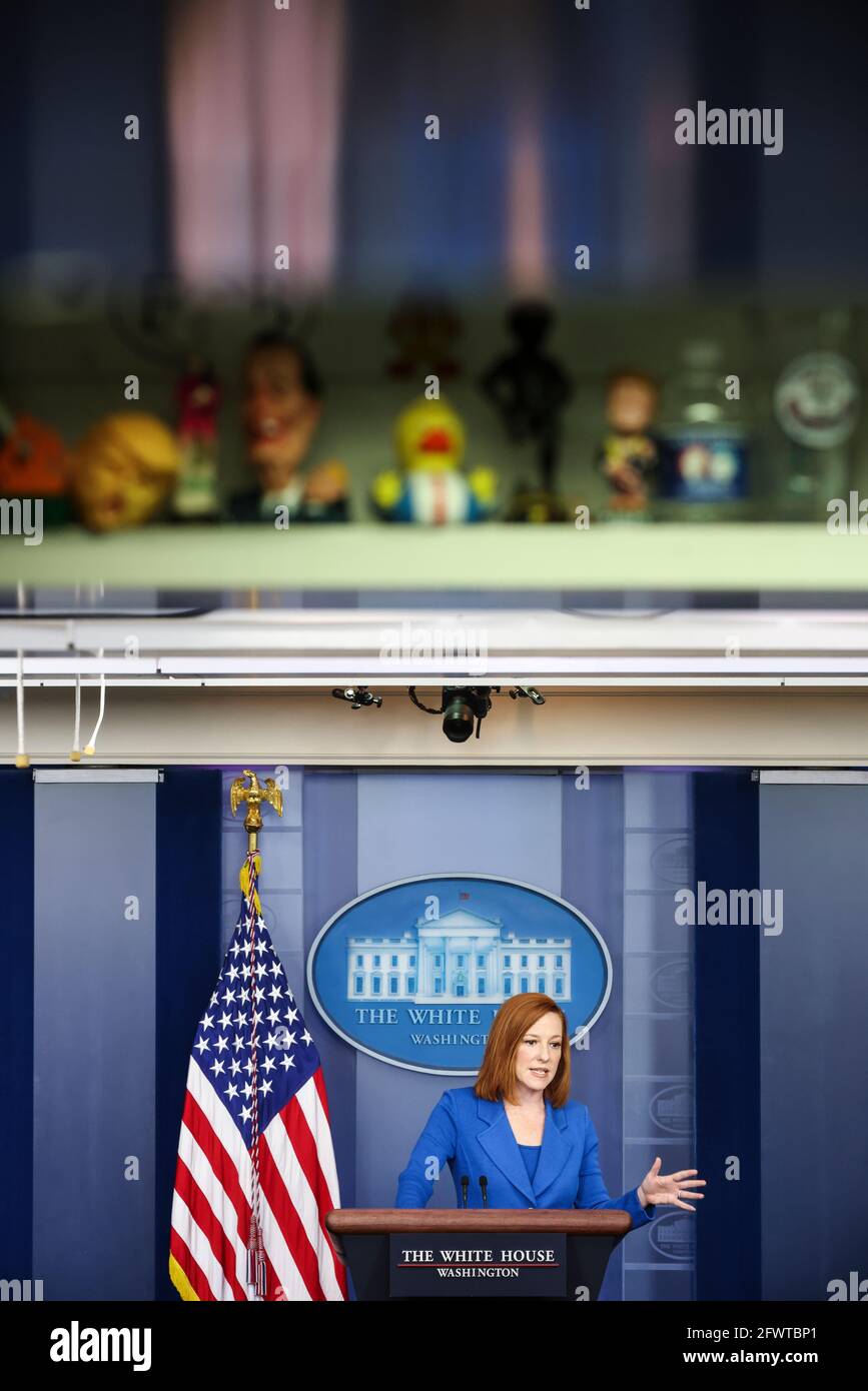 White House Press Secretary Jen Psaki talks to reporters during the ...