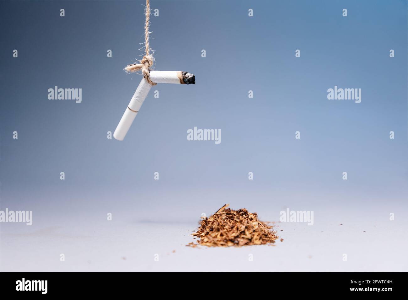 World Tobacco Control Day. An extinguished cigarette hangs over a pile ...