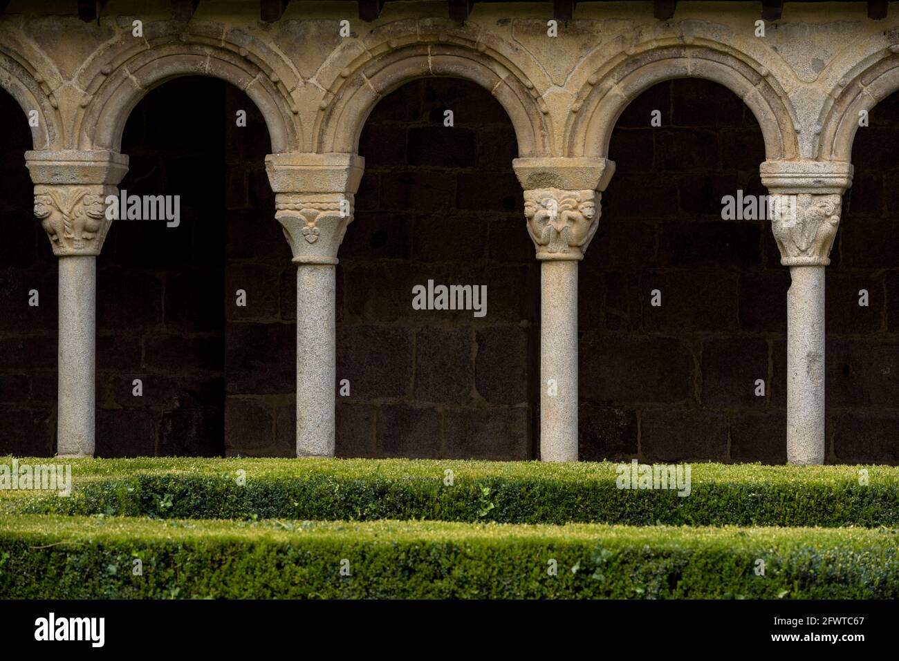 Interior cloister of La Seu d'Urgell Cathedral. Detail of the capitals ...