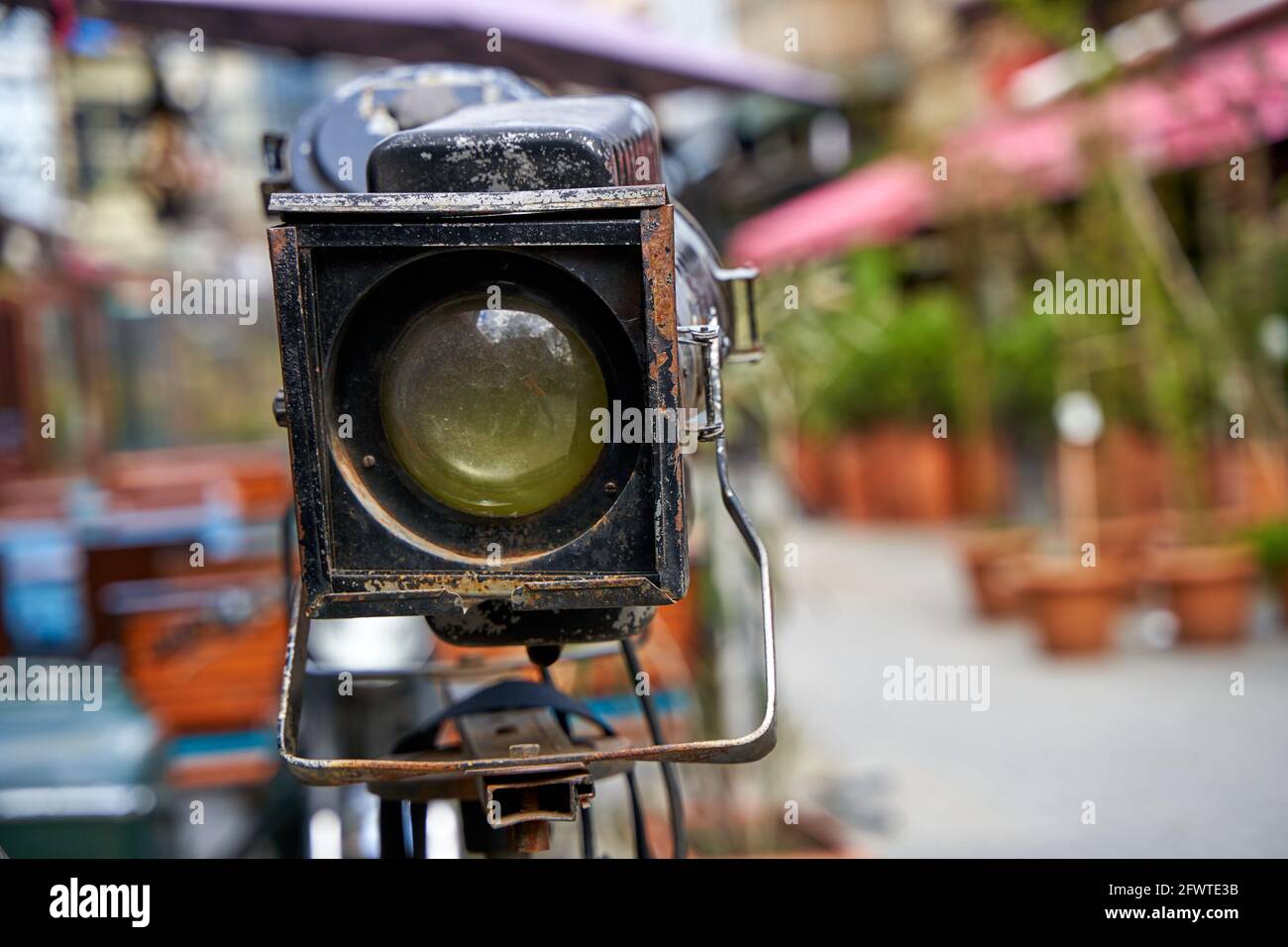 Street cafe exterior details. Vintage spotlight for lighting Stock ...