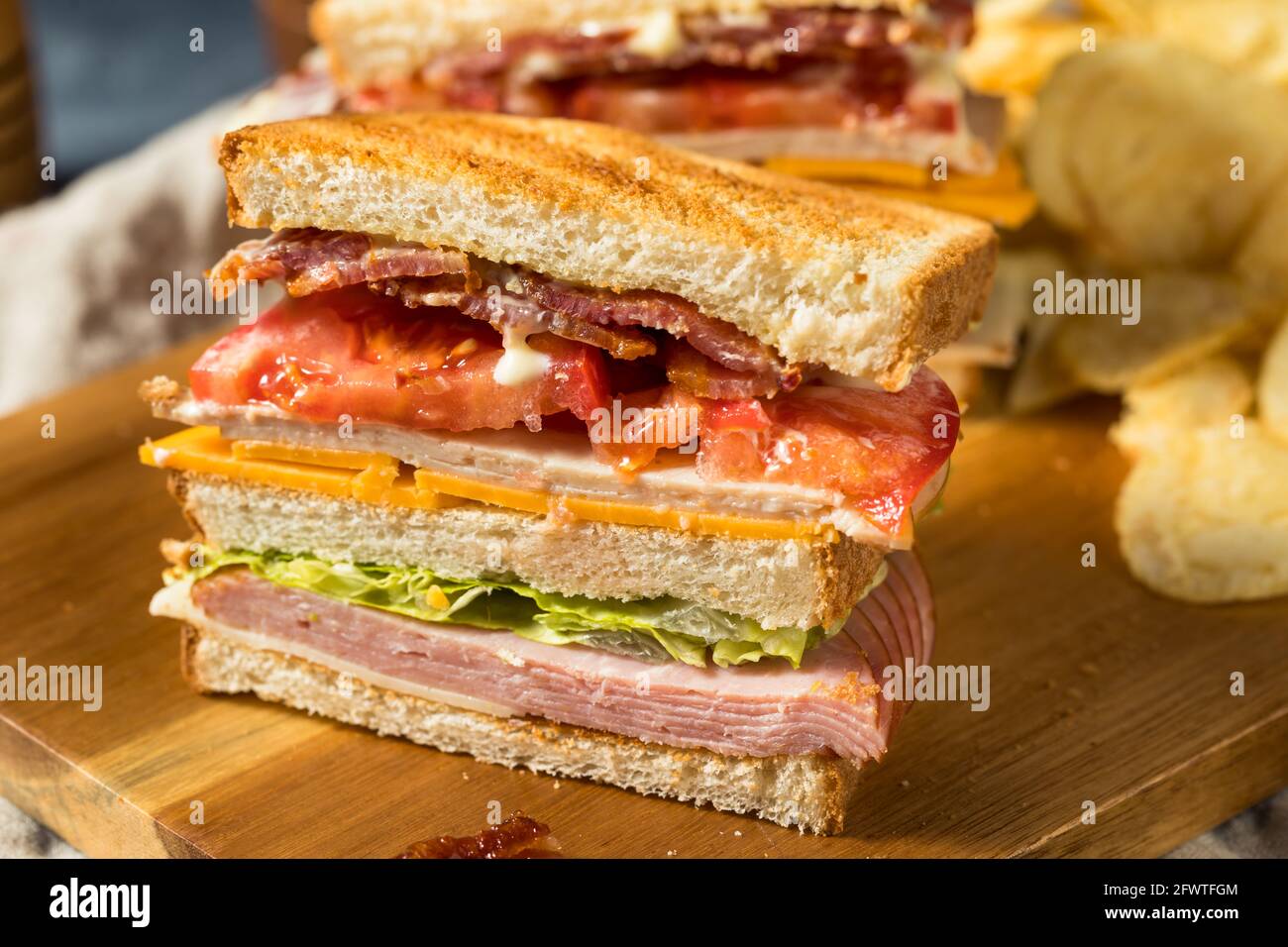 Homemade Turkey Club Sandwich with Bacon Tomato and Lettuce Stock Photo ...