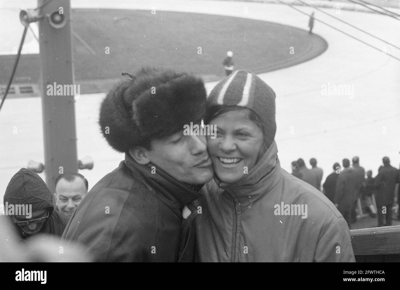 Winter Olympics at Grenoble. Kees Verkerk (left) congratulates Ans ...