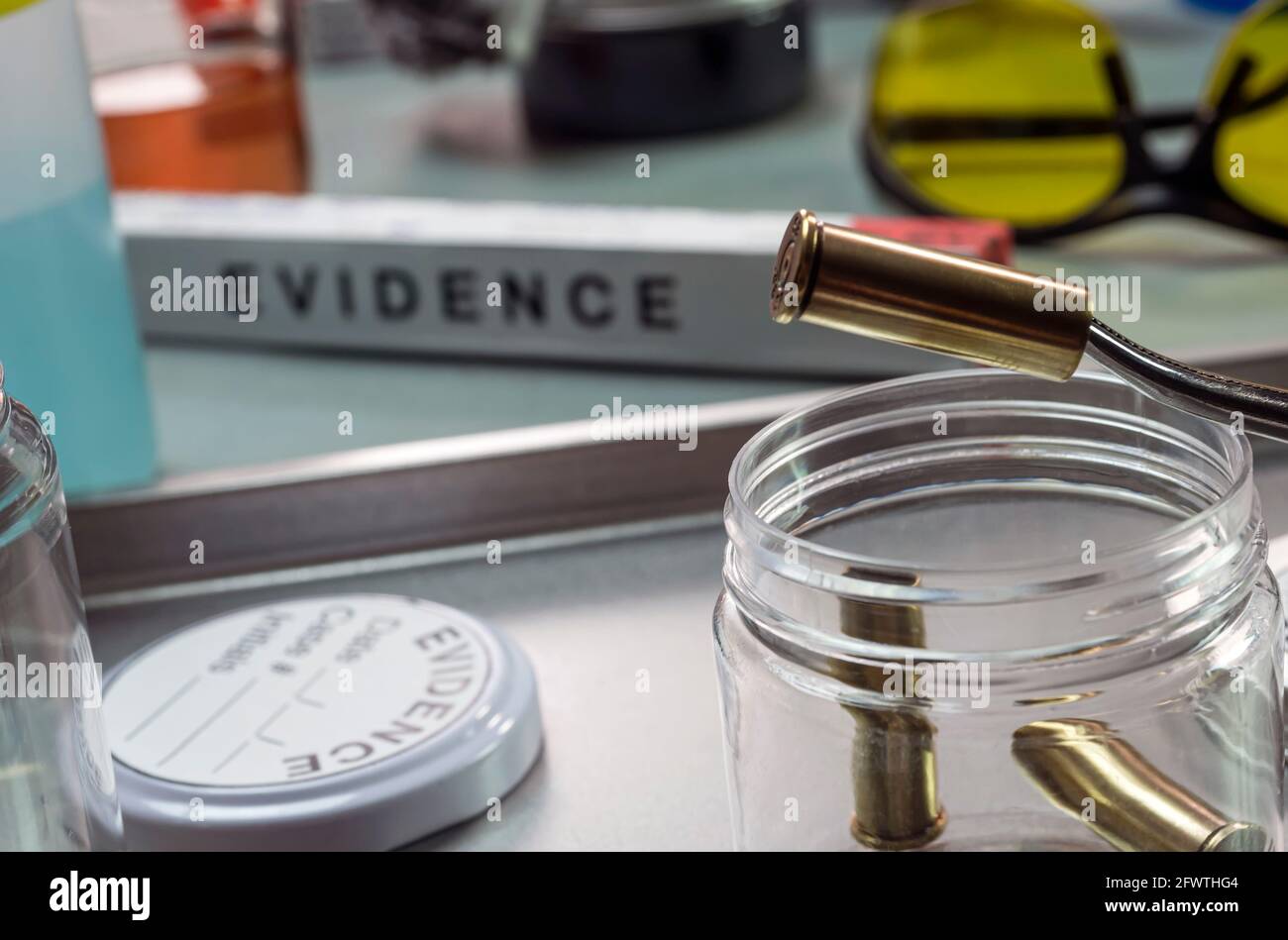 Criminalistic Laboratory, Bullet shell analysis, conceptual image Stock ...