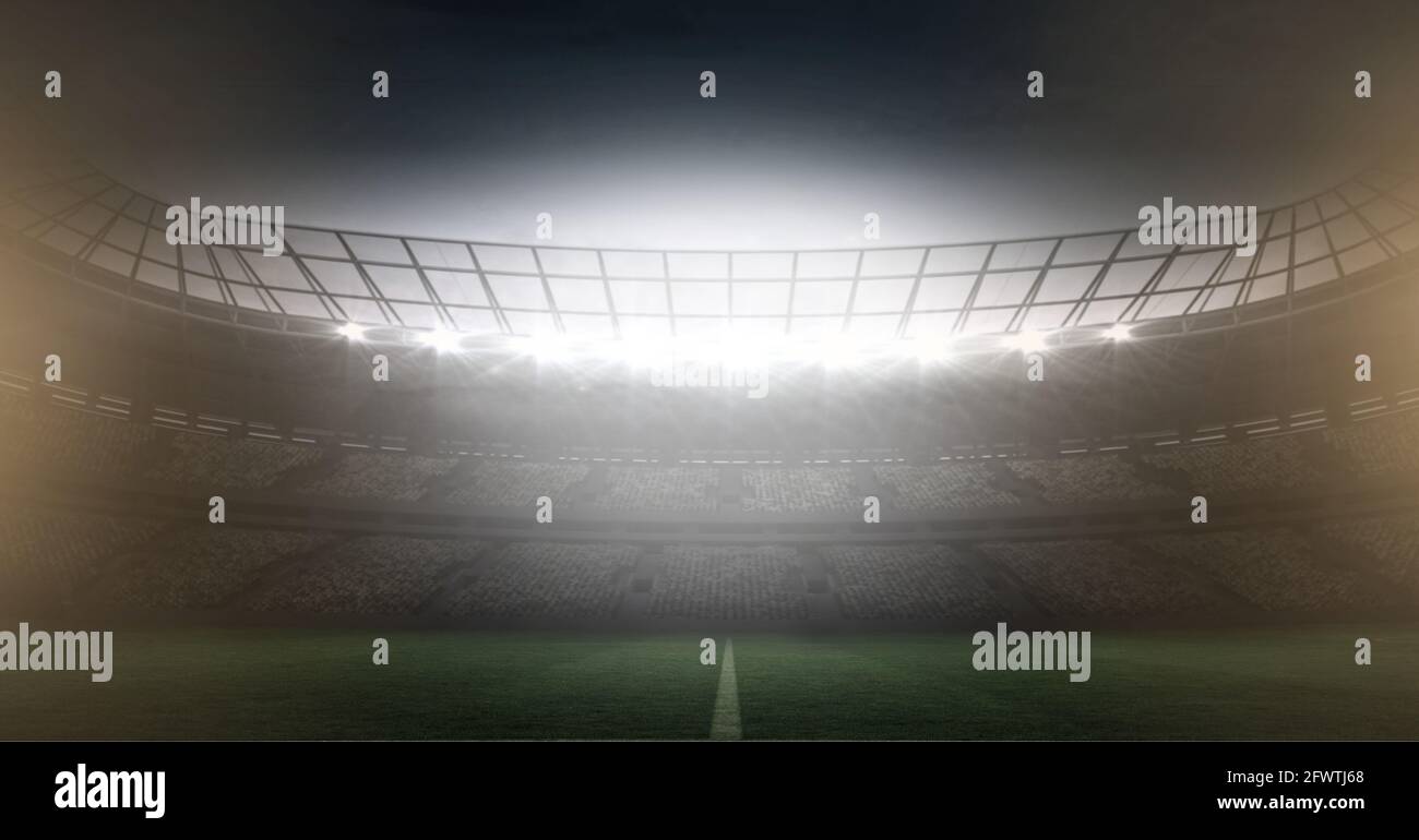 Composition of football stadium over black and white blur Stock Photo ...