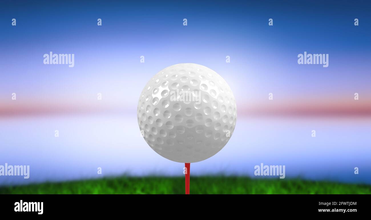 Composition of golf ball on golf course over blue blur Stock Photo - Alamy