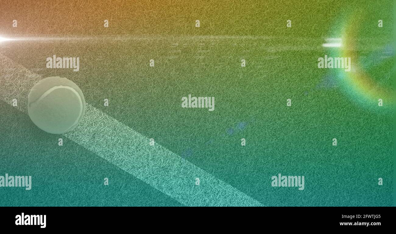 Composition of tennis ball on tennis court over light blur Stock Photo ...