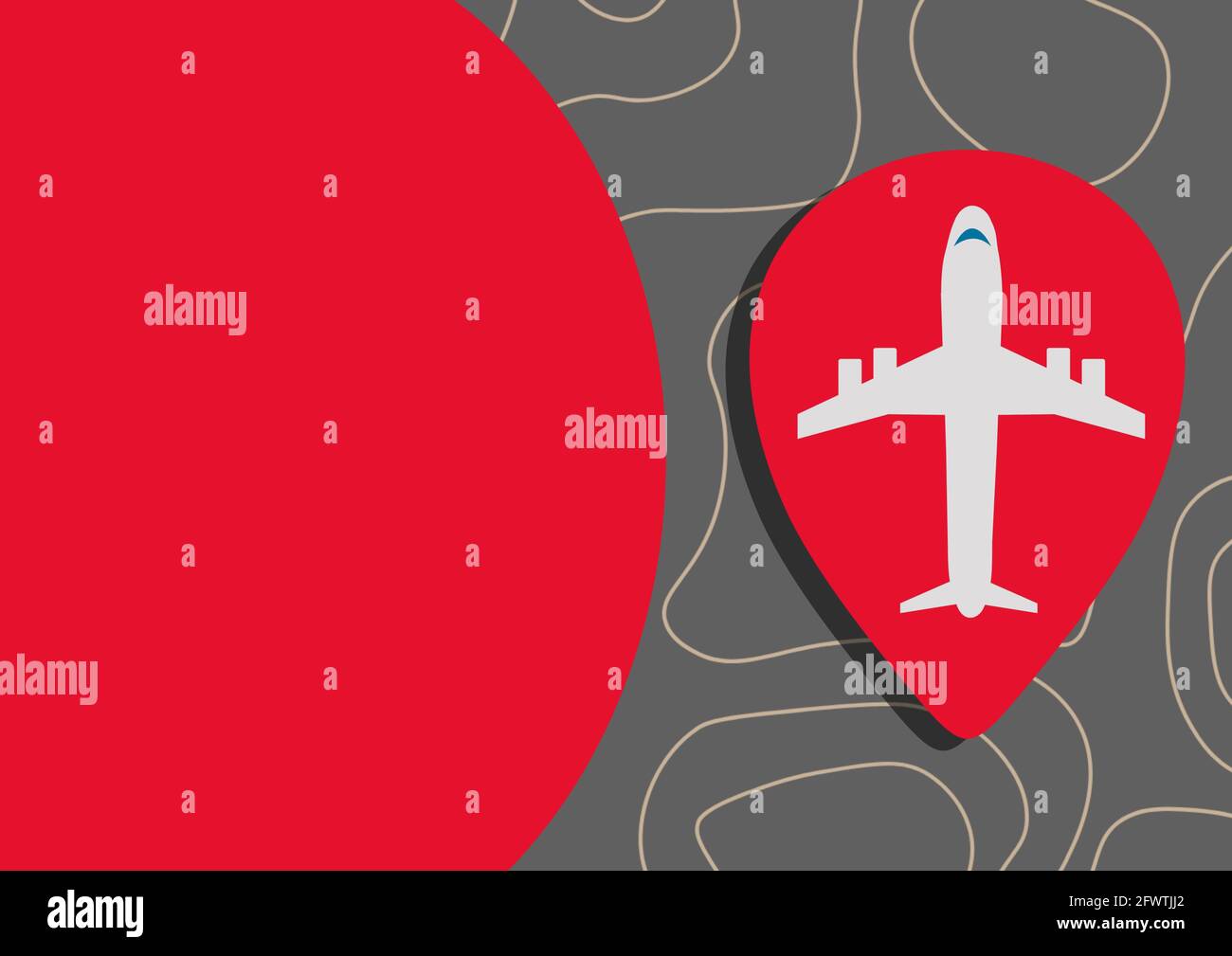 Composition of aeroplane in red droplet, with red copy space on brown ...