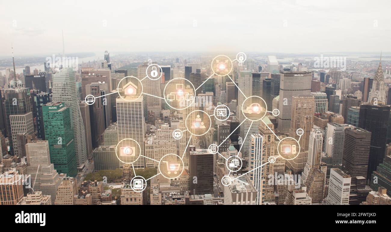 Animation network connections digital city hi-res stock photography and ...