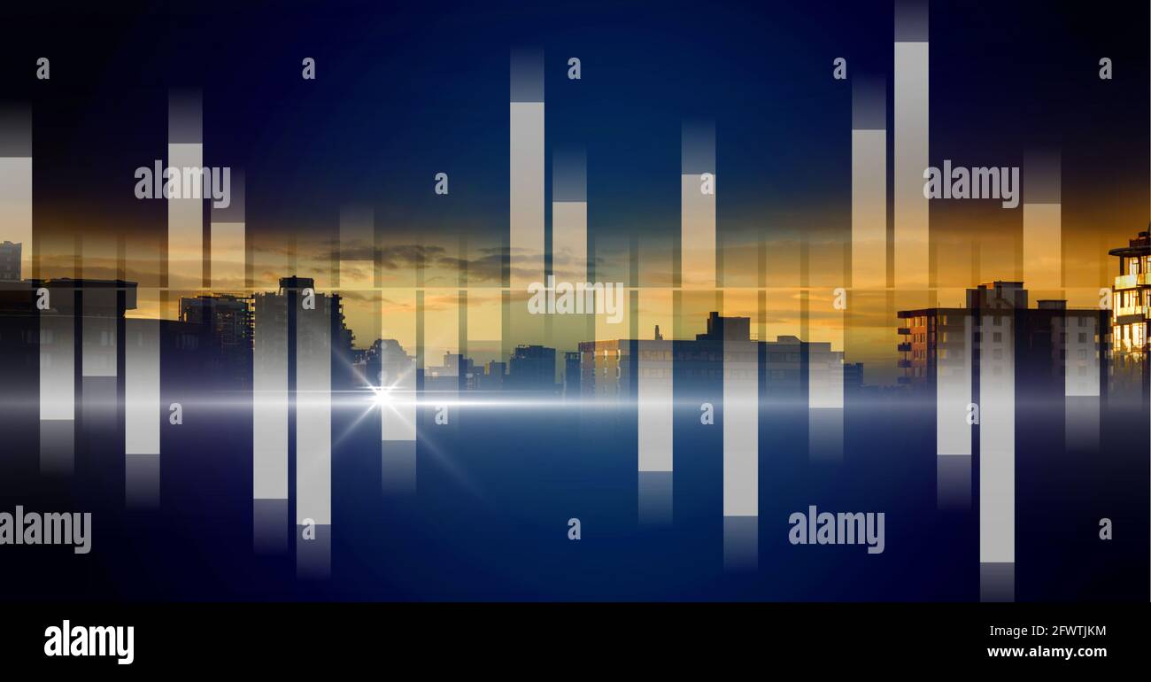 Composition of statistics recording over cityscape at night Stock Photo ...