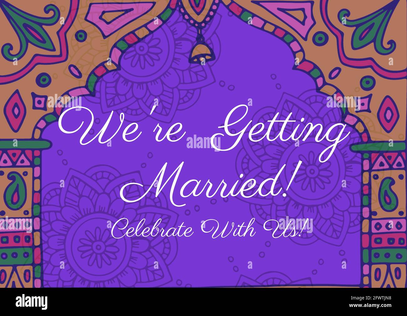 Composition of we're getting married text and copy space on purple ...