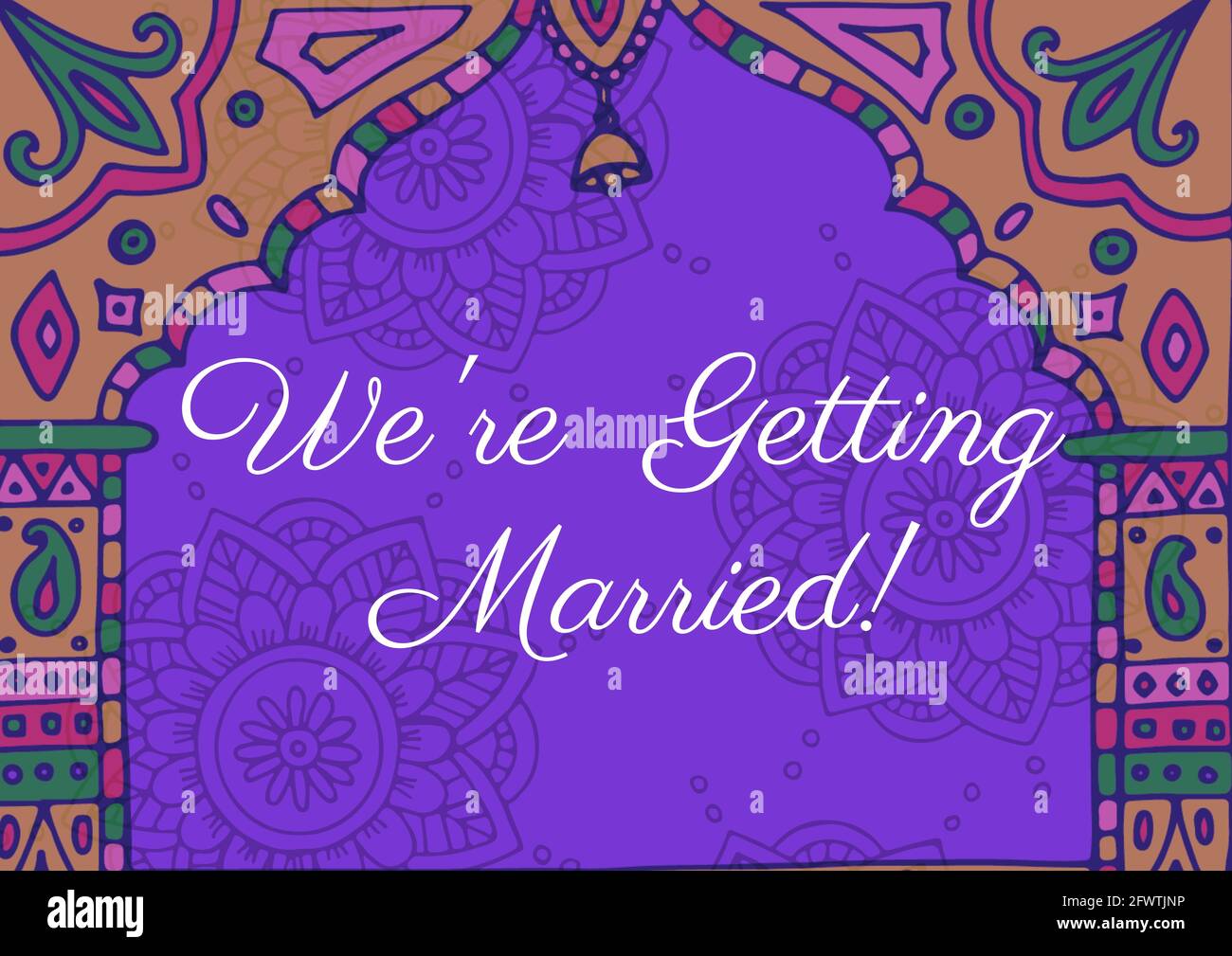 Composition of we're getting married text and copy space on purple ...