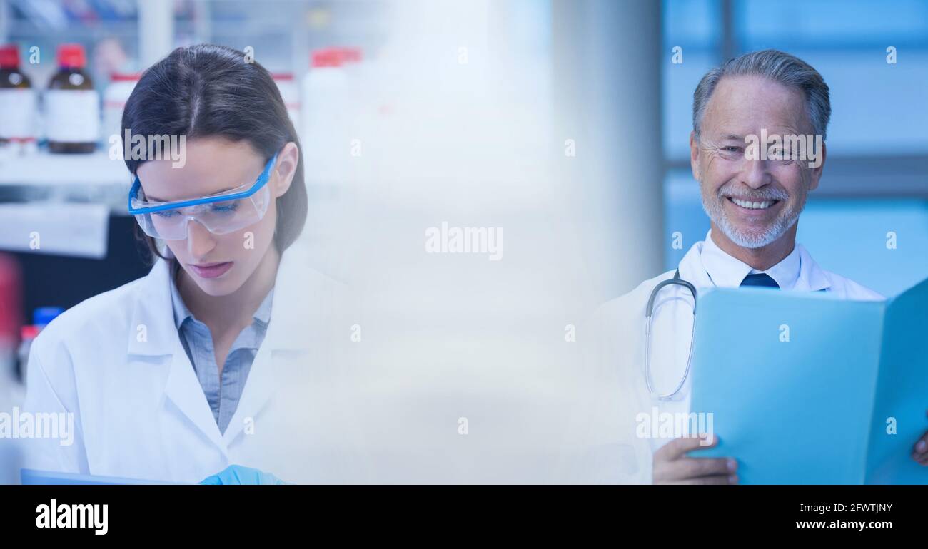 Composition of diverse doctor and scientist with motion blur Stock ...