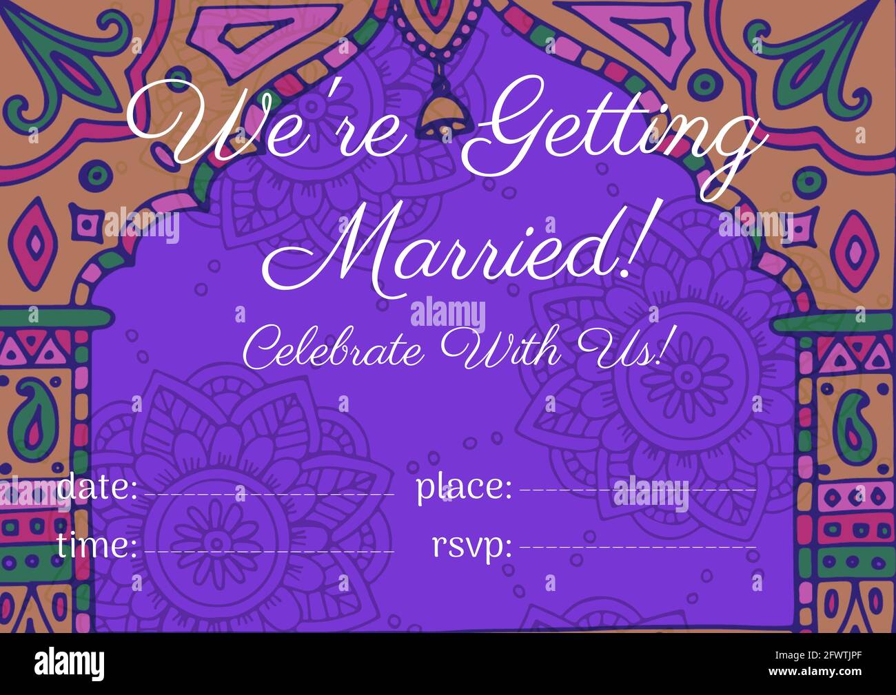 Composition of we're getting married text and copy space on purple ...