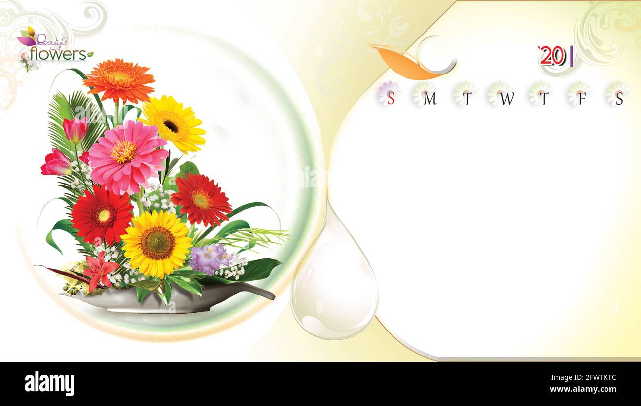 Flower with Vase Arrangement, Table Calendar Layout Design Stock Photo ...