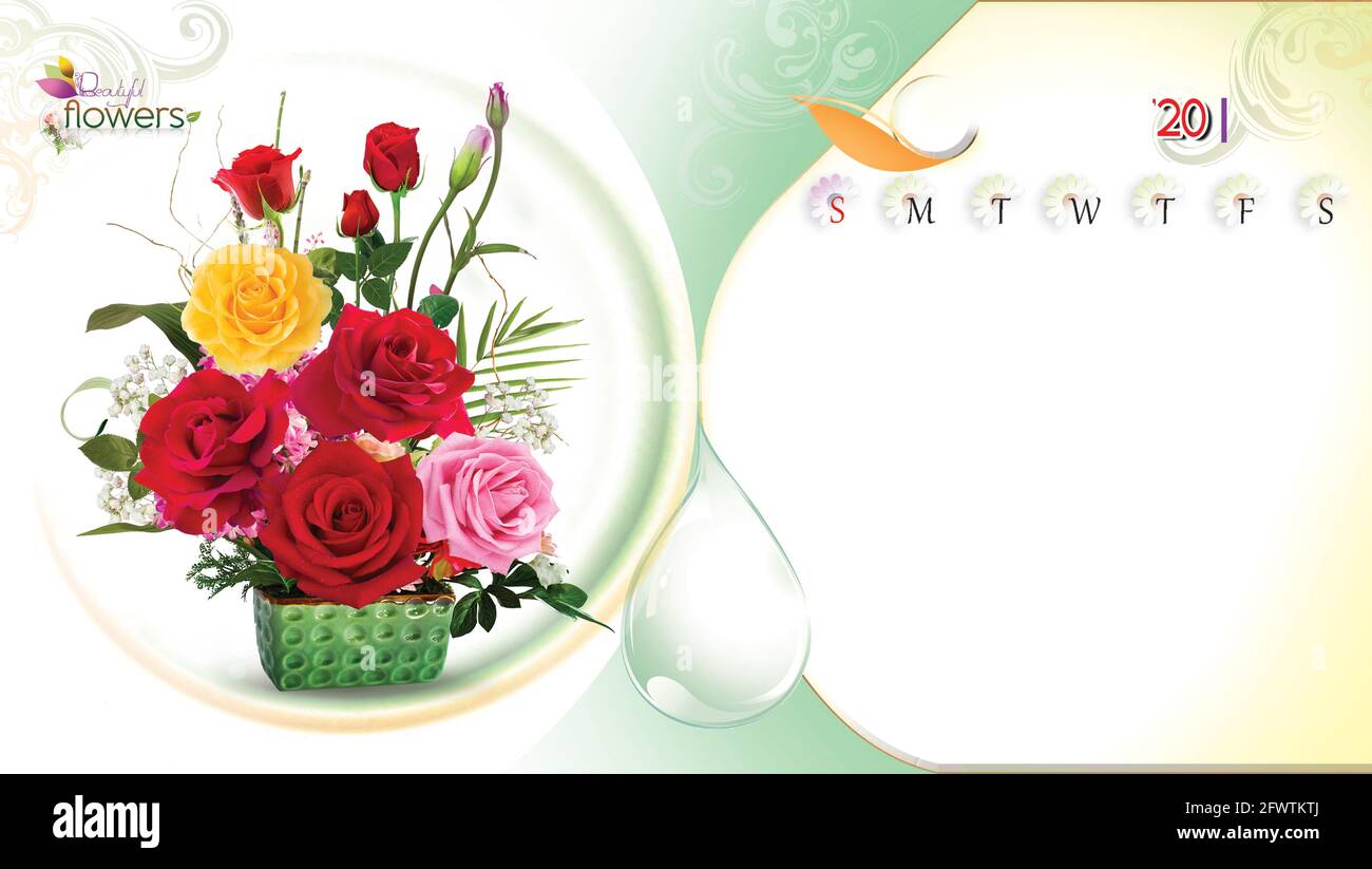 Flower with Vase Arrangement, Table Calendar Layout Design Stock Photo ...