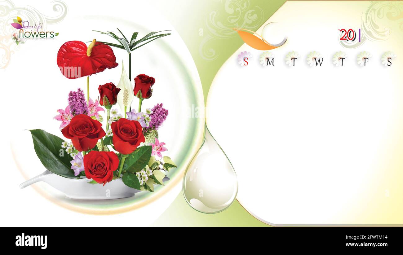Flower with Vase Arrangement, Table Calendar Layout Design Stock Photo ...