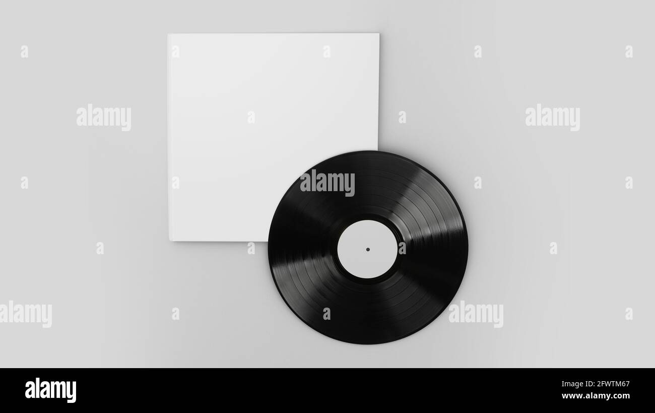 White Vinyl Record Mockup, Blank record album with disk 3d rendering ...
