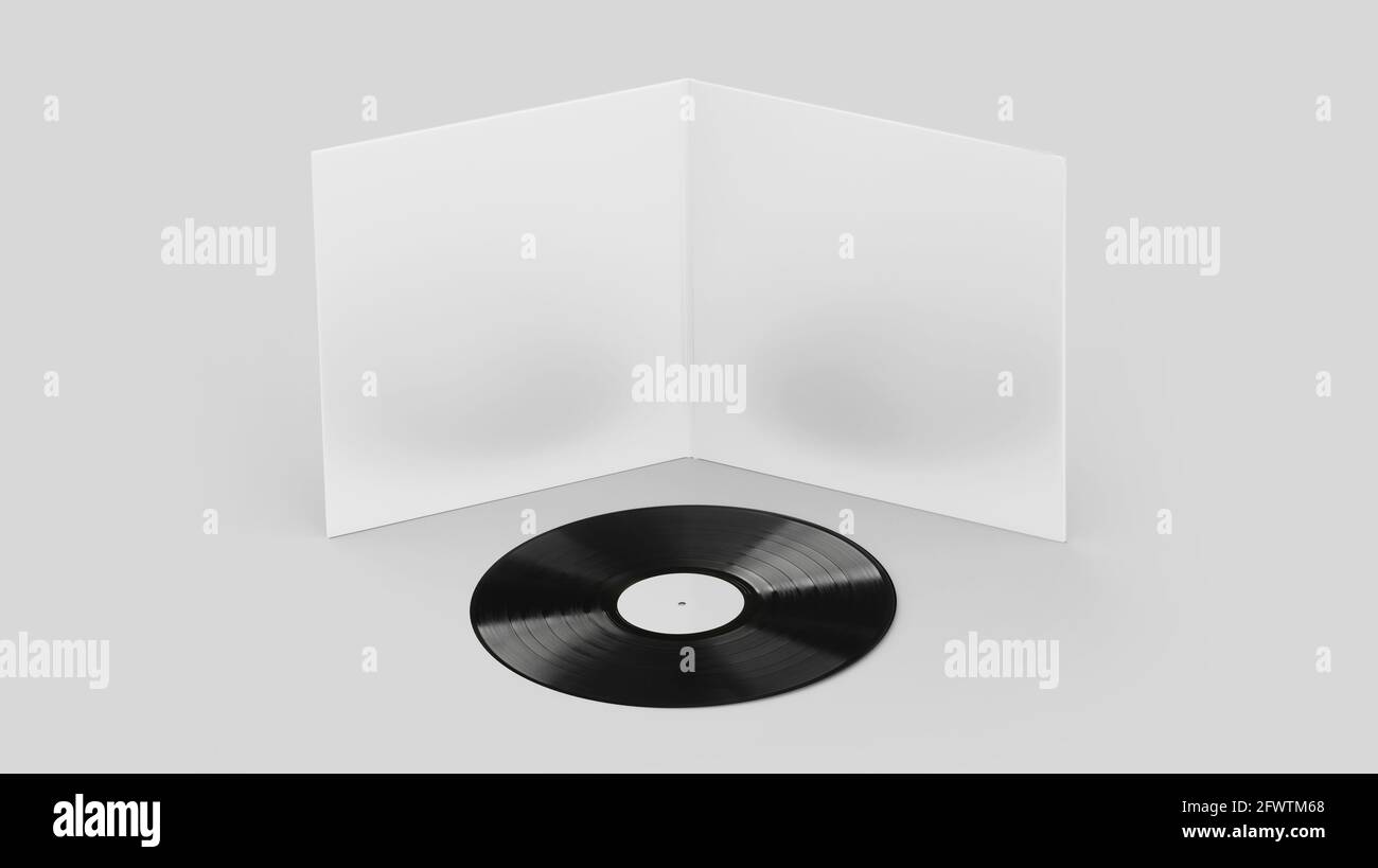 White Vinyl Record Mockup, Blank record album with disk 3d rendering ...