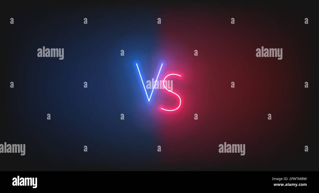 Versus tournament screen design. Blue red VS neon glowing monogram on ...