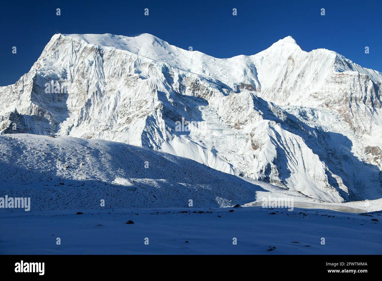 Panoramic view of Annapurna 3 III blue colored, Annapurna range ...