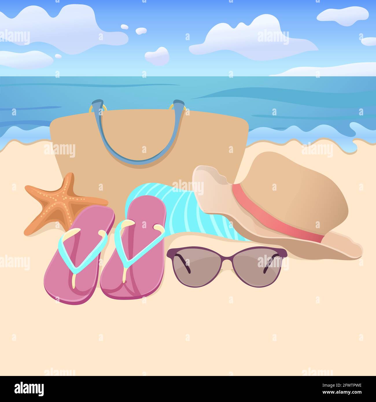 Beach accessories, flat illustration, element summer vacation design ...