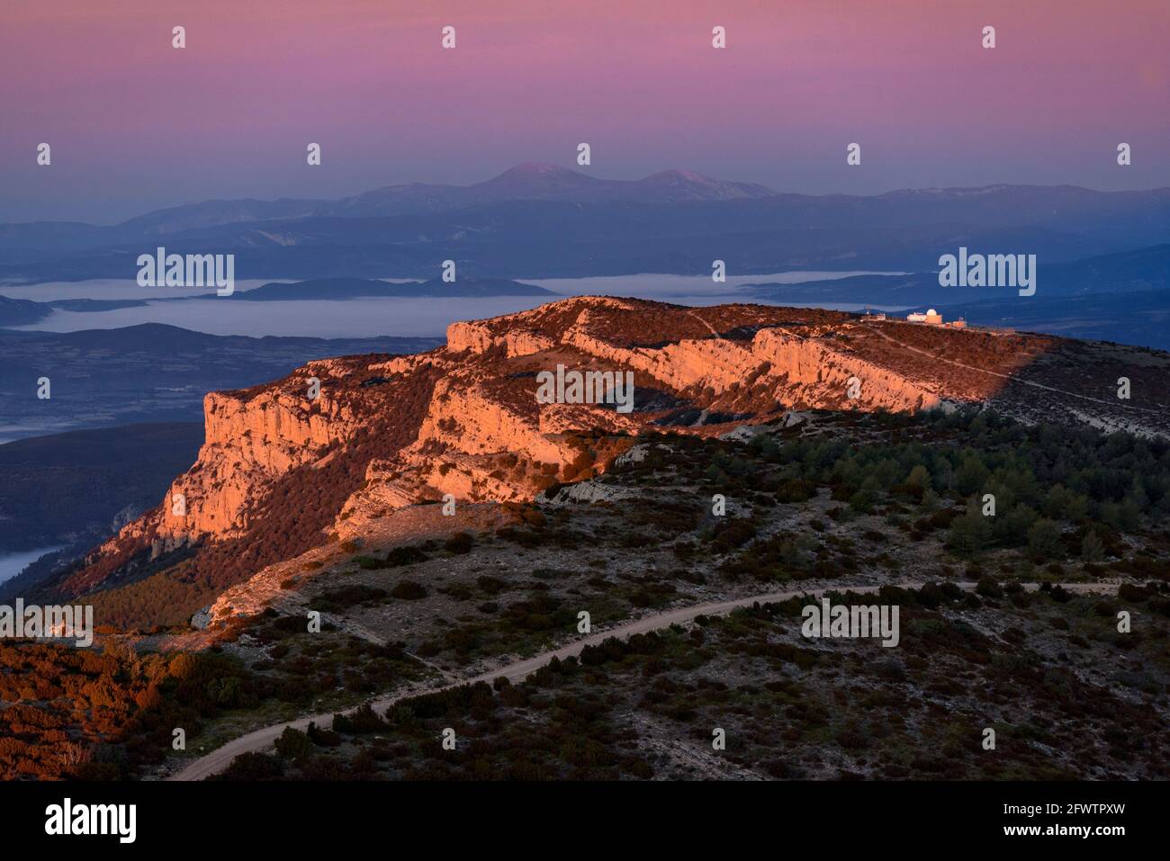 Sunrise seen from the Sant Alís summit, the highest point of Montsec d ...