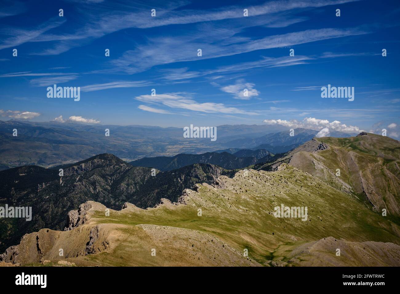 Serra del Cadí mountain range seen from the Costa Cabirolera summit ...