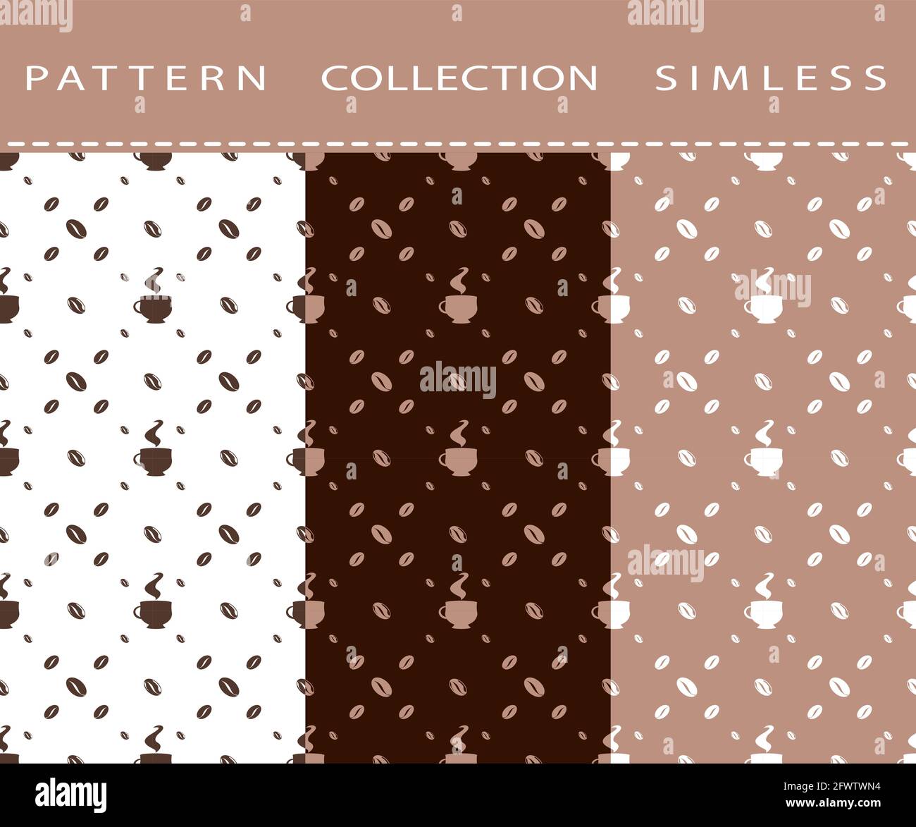 Seamless patterns of coffee beans, cups, coffee grinder, coffee maker ...