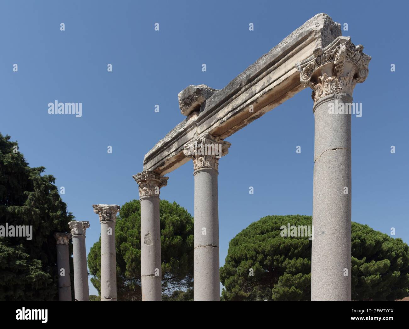 View of historical ruins at famous ancient Greek city called "Ephesus ...