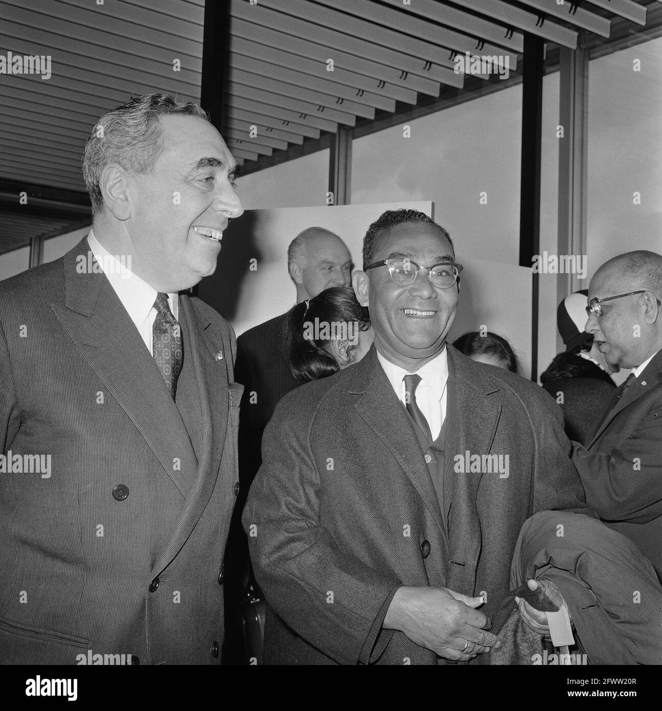 Arrival dr. J. H. E. Ferrier, governor of Suriname Schiphol Airport. J ...