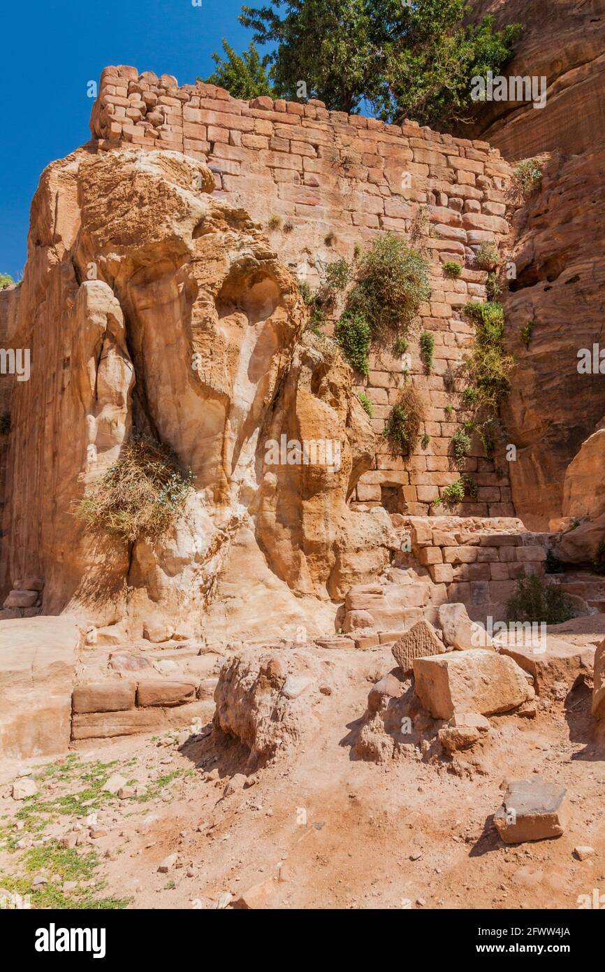 Wall of a cistern next to the Garden Temple in the ancient city Petra ...