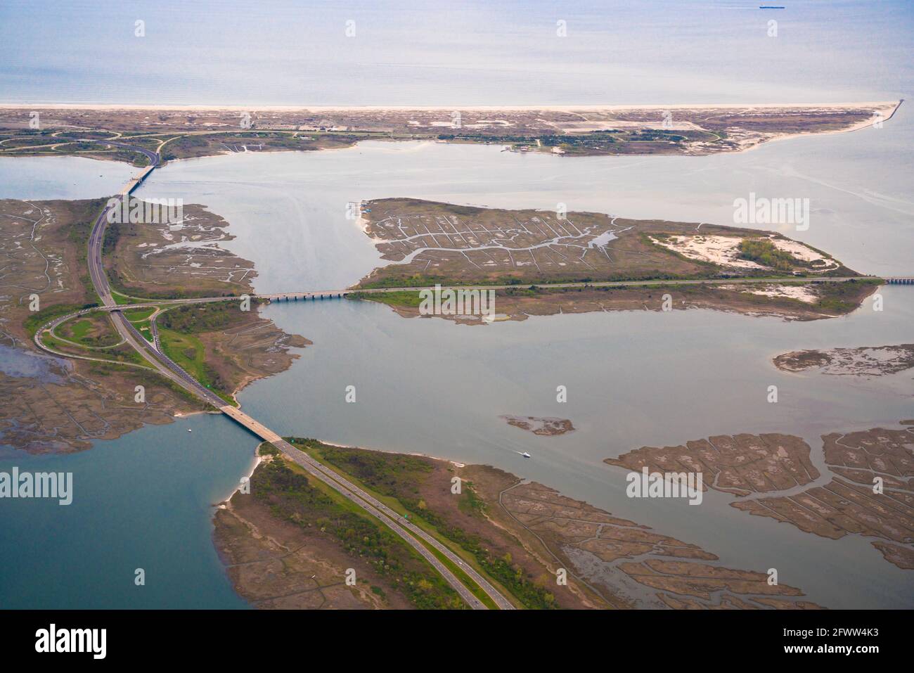 Aerial view over Nassau County on Long Island New York with parkways in ...