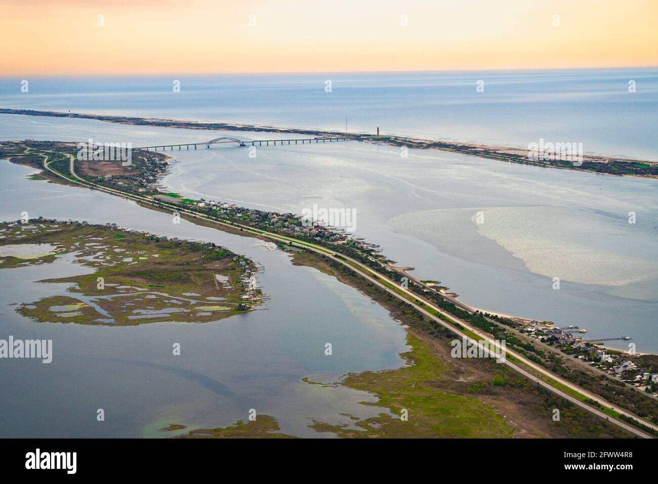 Aerial view over Nassau County on Long Island New York with historic ...