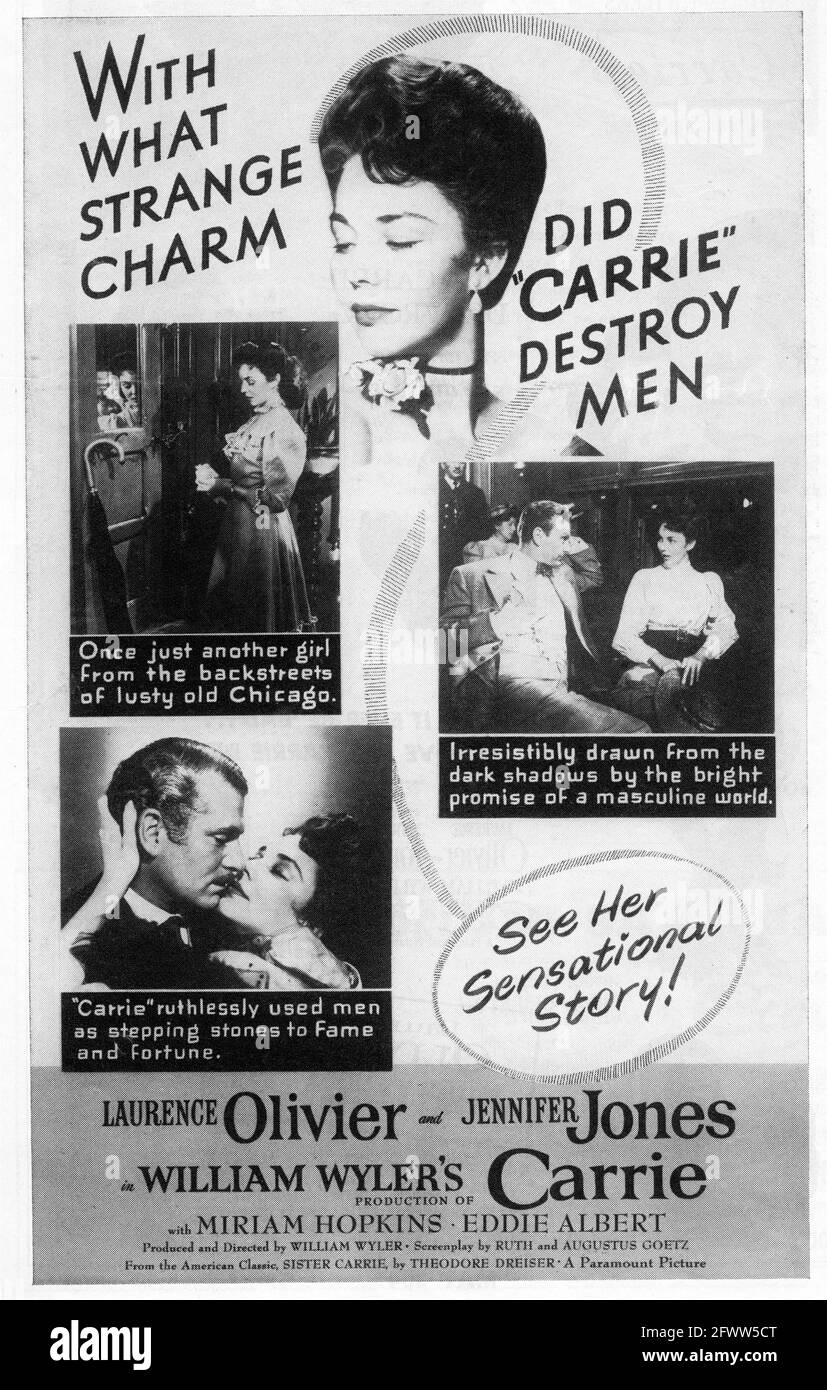 LAURENCE OLIVIER and JENNIFER JONES in CARRIE 1952 director WILLIAM ...