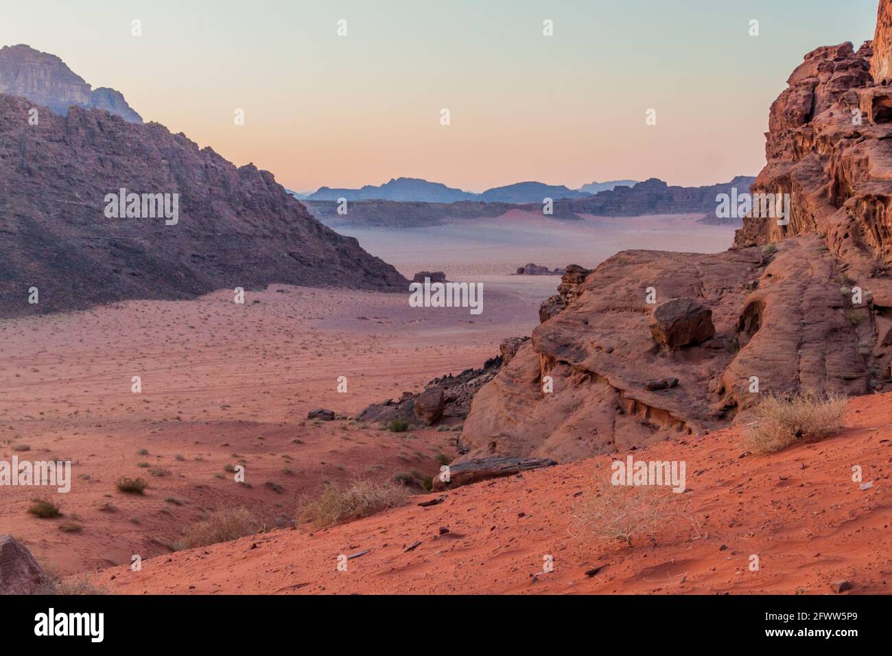 Rocky landscape of Wadi Rum desert, Jordan Stock Photo - Alamy