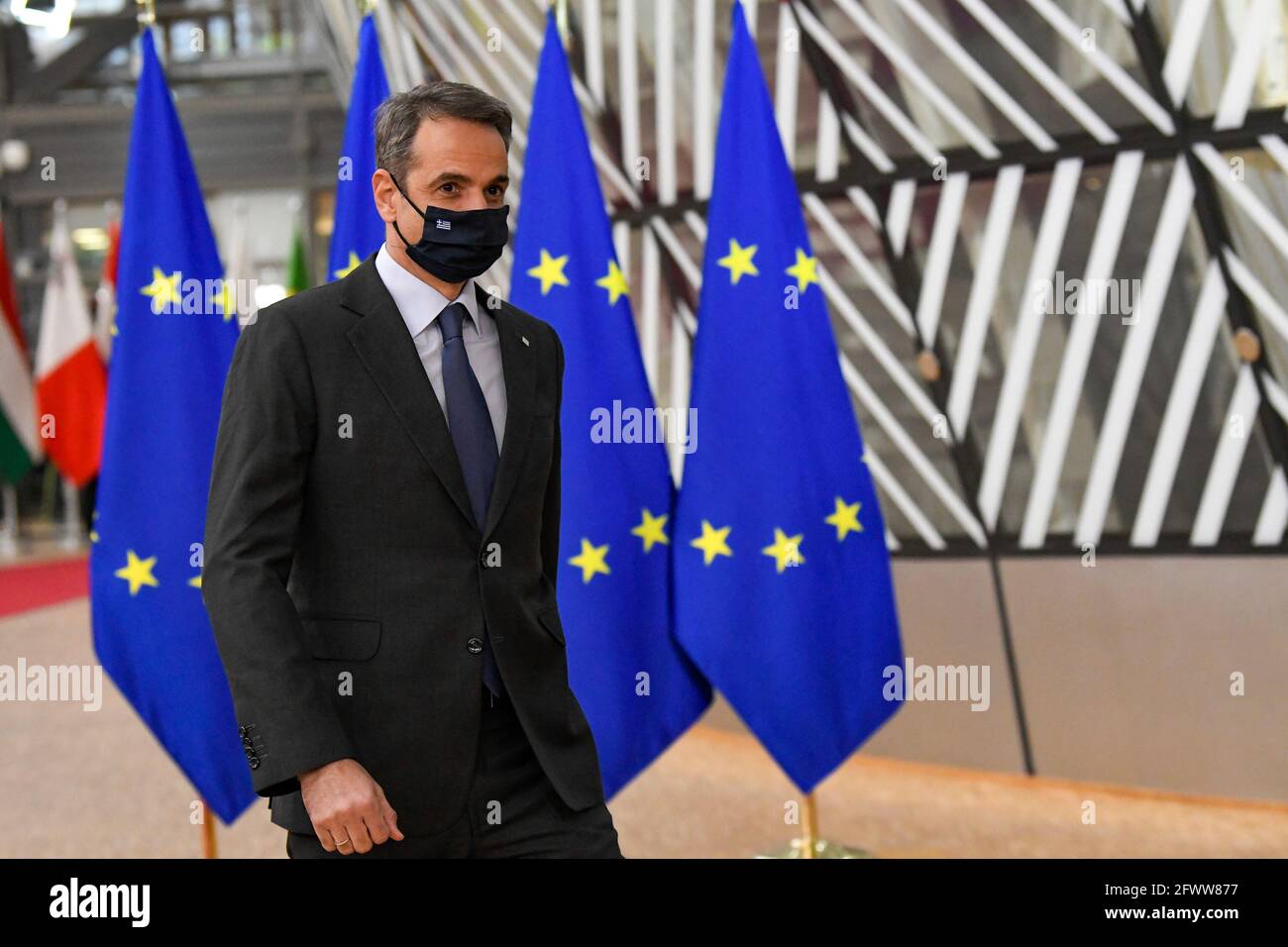 Greece Prime Minister Kyriakos Mitsotakis pictured as he arrives on the ...