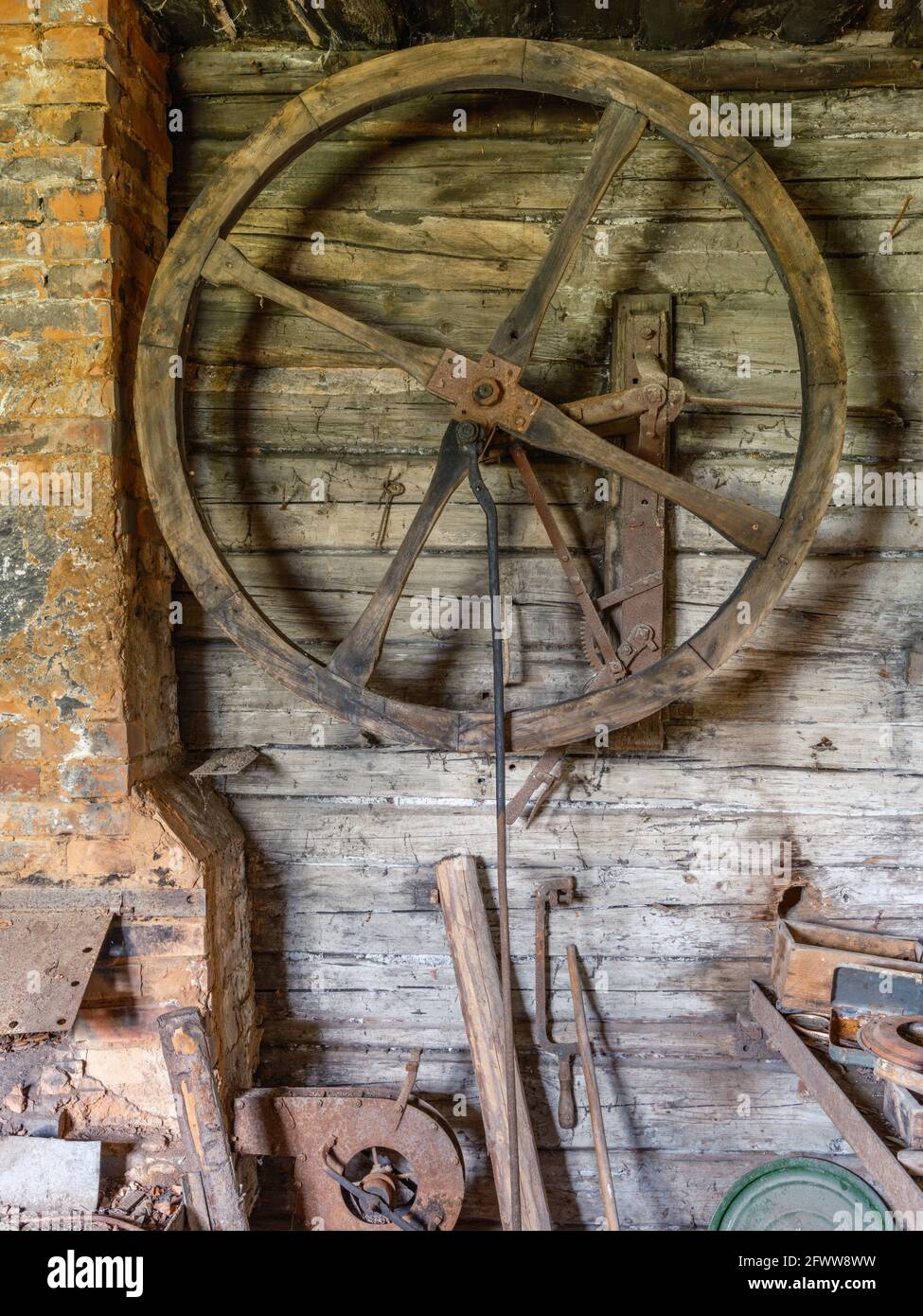old workshop smith details with rusty tools and stone walls covered in ...