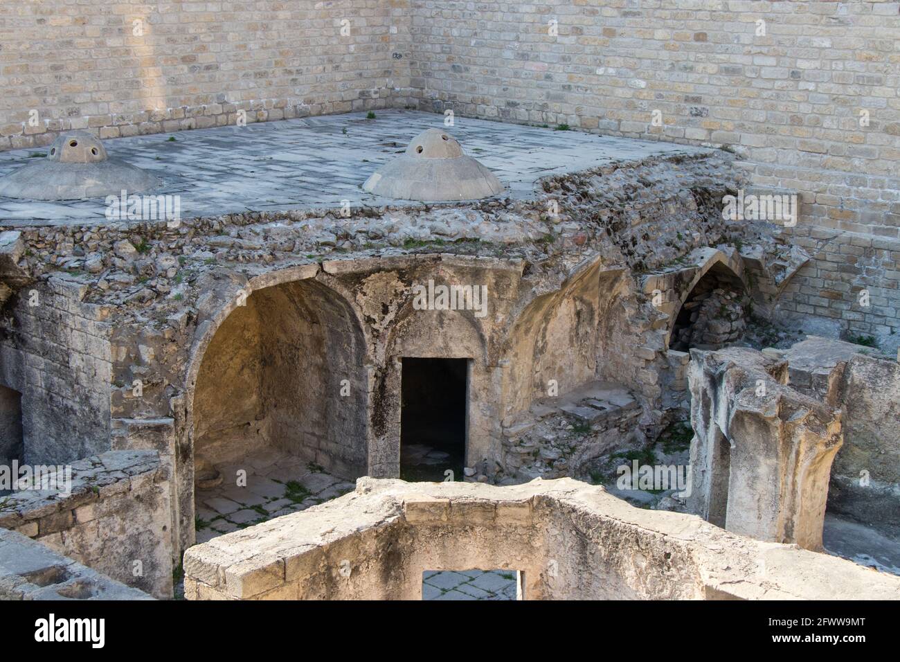 Ruins of bath-house in Shirvanshahs Palace in old town Baku. Hamam ...