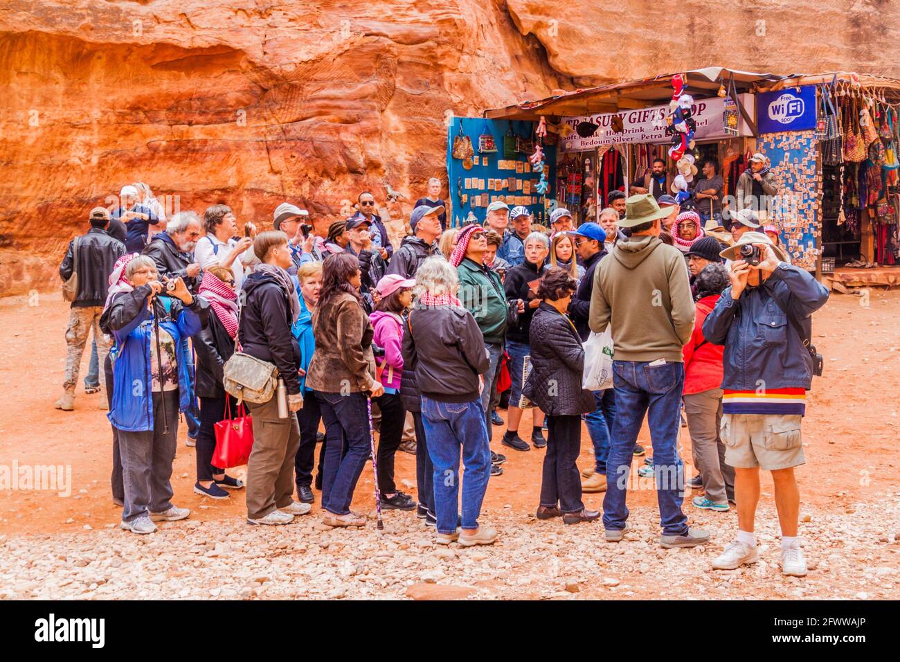 PETRA, JORDAN - MARCH 23, 2017: Group of tourists in the ancient city ...