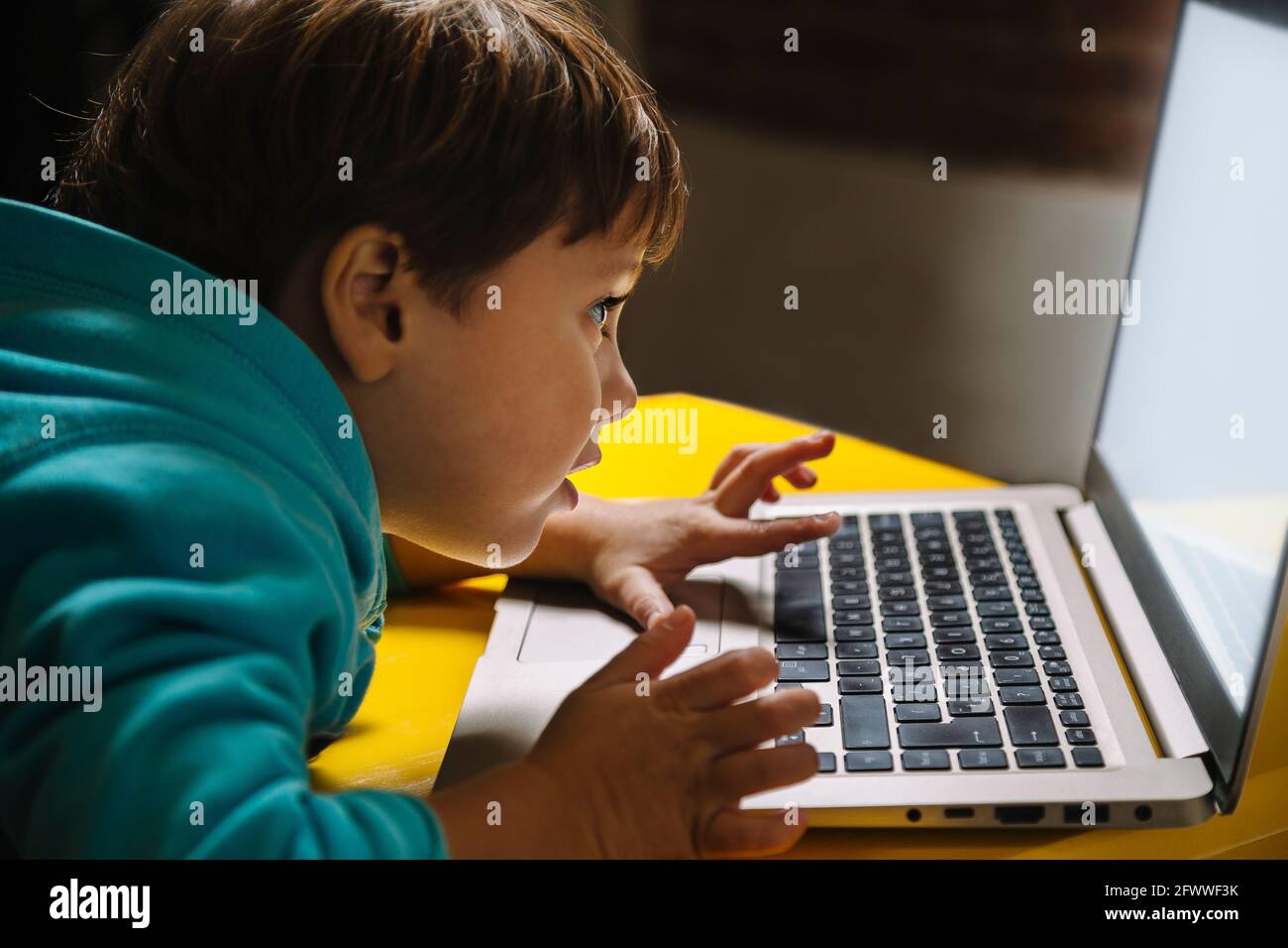 Surprised Boy Looking Computer Monitor High Resolution Stock ...