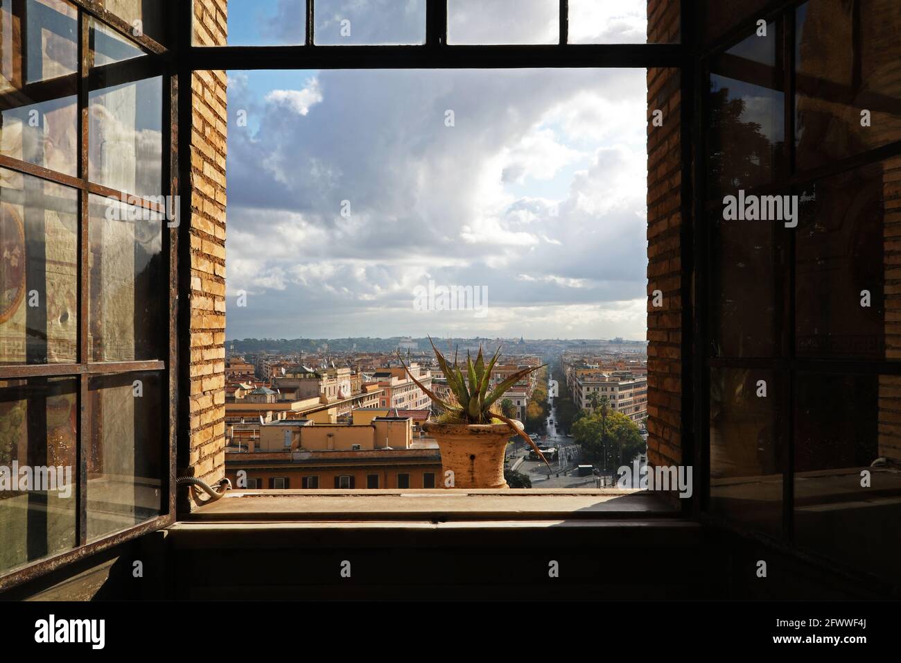 Ancient window with wonderful cityscape of Rome Stock Photo - Alamy