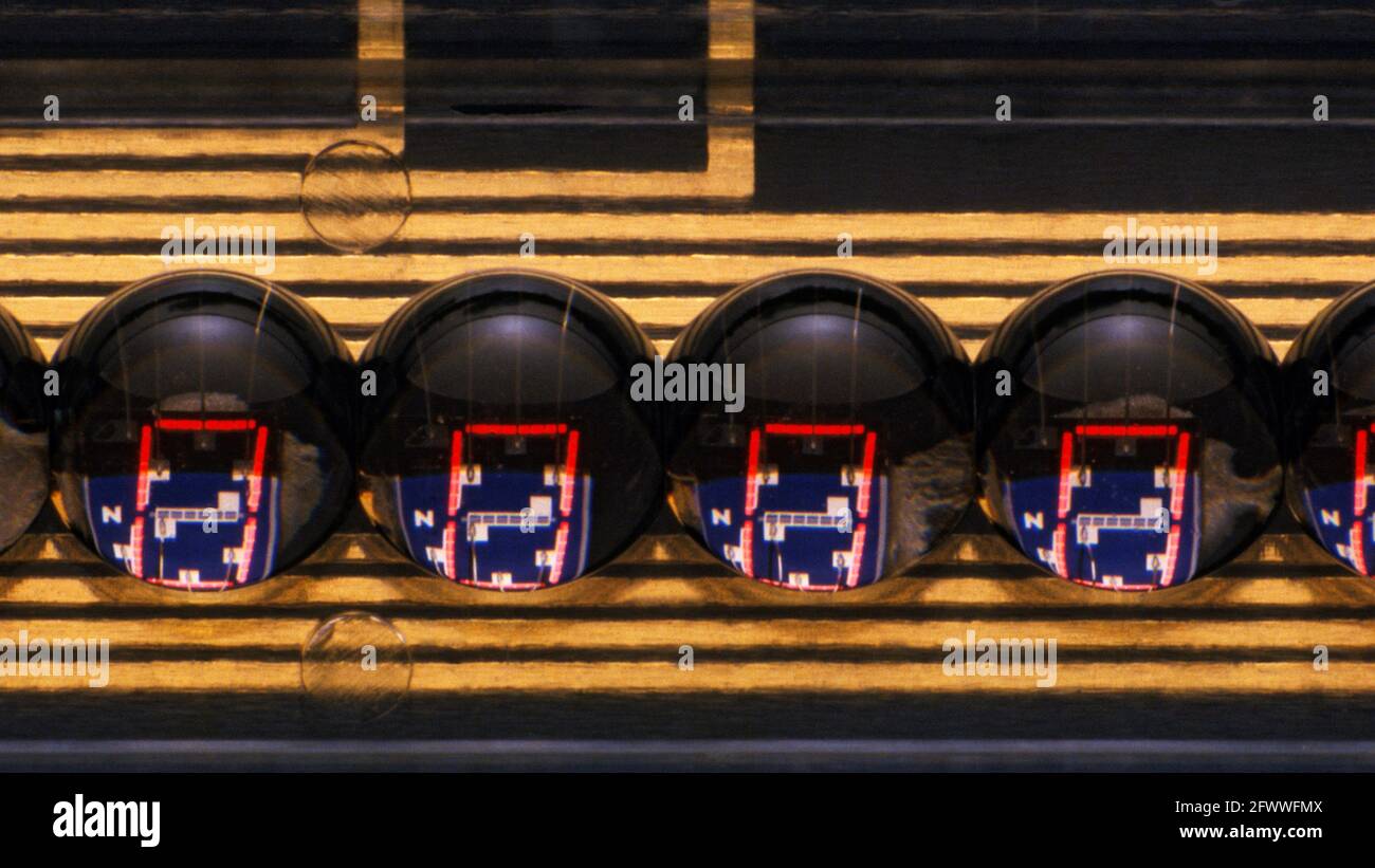 An array of seven segment light emitting diodes about an inch long ...