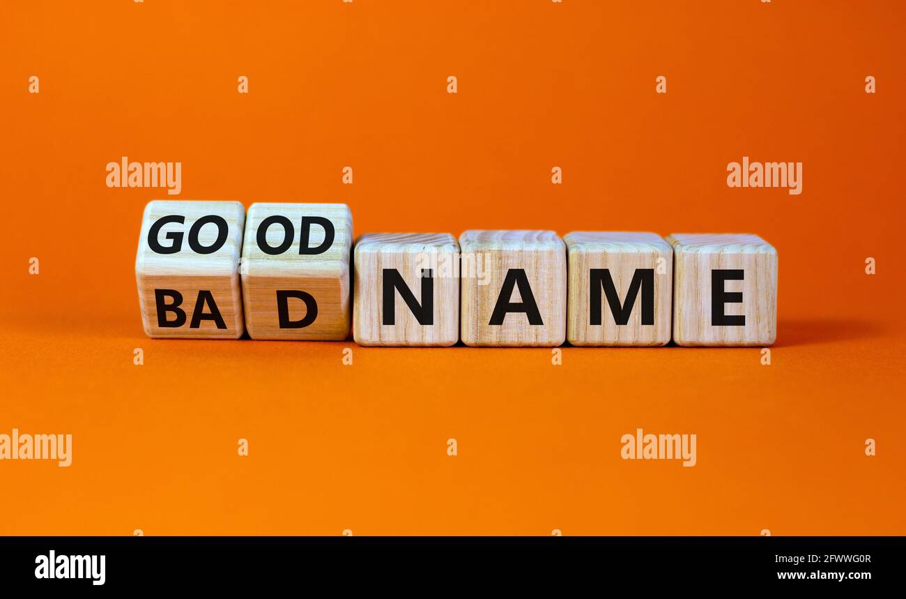 Good or bad name symbol. Turned wooden cubes and changed words 'bad ...