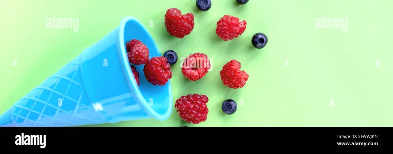 Freshly blueberries in an ice cream cone on a pink background ...