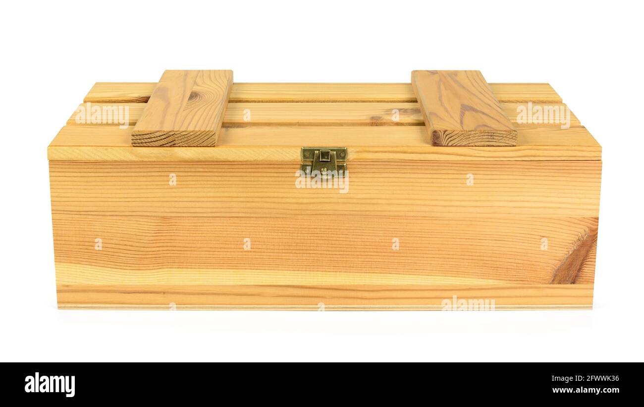 Closed wooden crate isolated on white background with clipping path ...