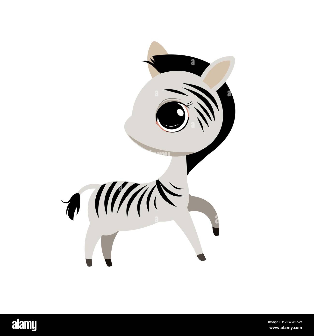 Little zebra cub. Isolated object on a white background. Cheerful kind ...