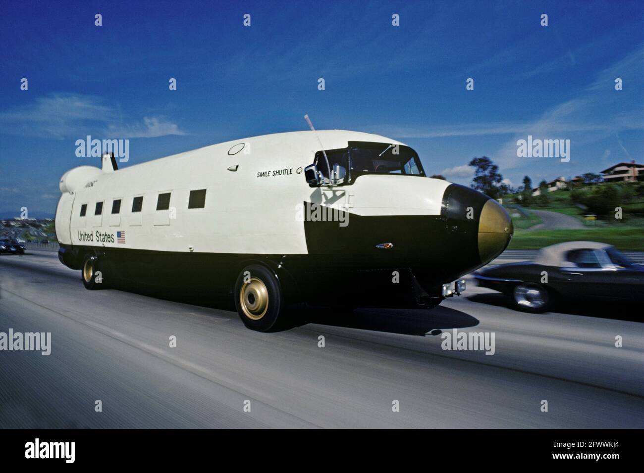 Smile Shuttle Bus on Freeway Stock Photo - Alamy