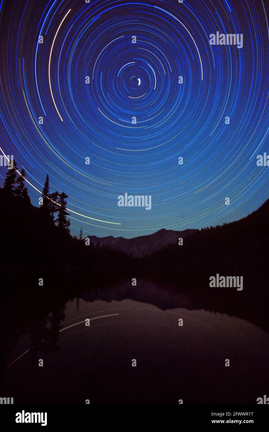 Star Trails in Lake Reflection Stock Photo - Alamy
