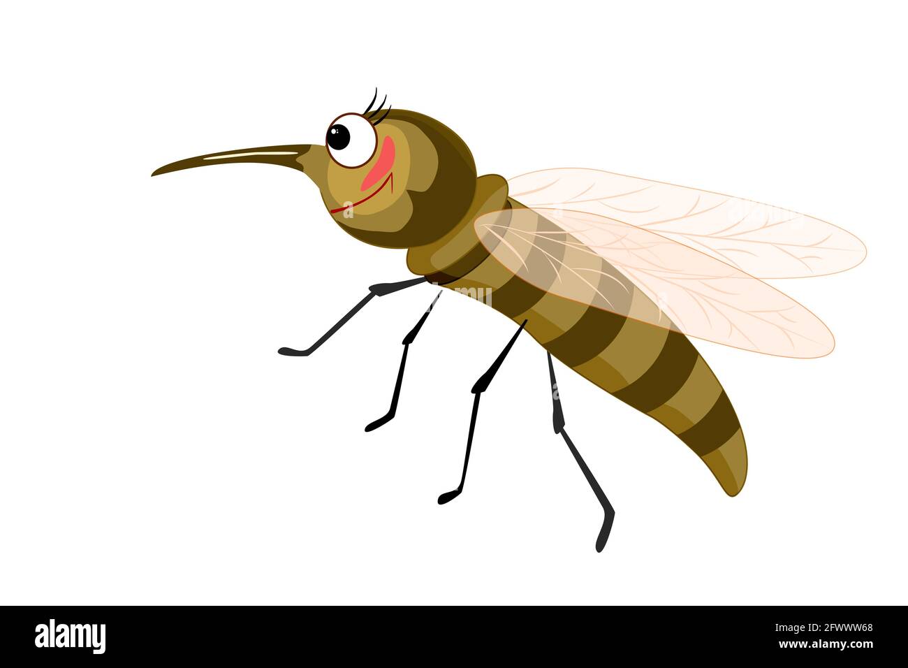 Cartoon mosquito isolated on white background. Mosquito character with ...
